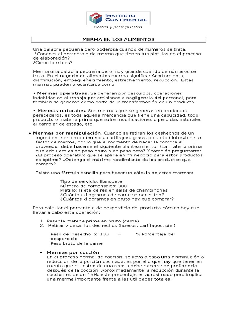 Merma en Los Alimentos | PDF | Carne | Cocinando