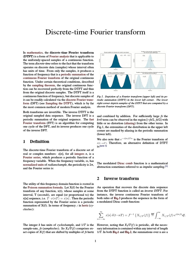 Discrete-Time Fourier Transform Explained | PDF | Fourier Analysis ...