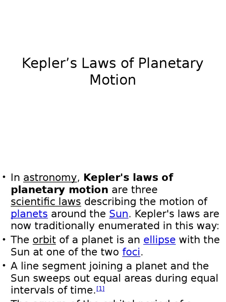 Kepler's Laws of Planetary Motion Wikipedia | PDF | Orbit | Johannes Kepler