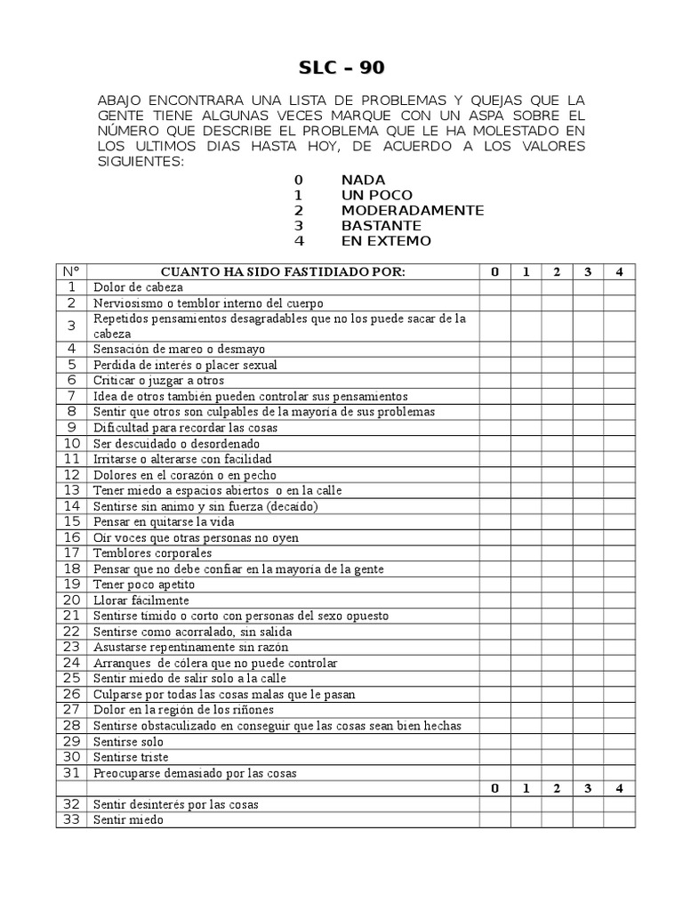 SCL 90-R | PDF | Ansiedad | Psicosis
