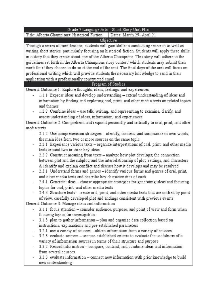 Grade 7 Language Arts Alberta Champions Unit Plan PDF Semiotics