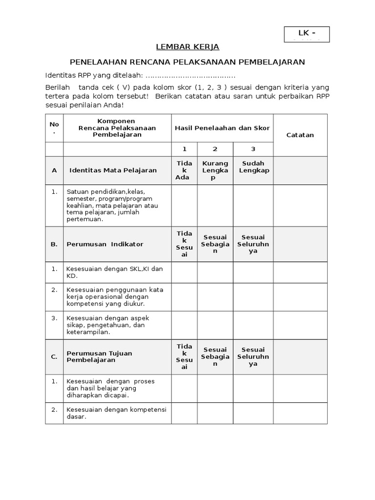 Format Telaah RPP | PDF