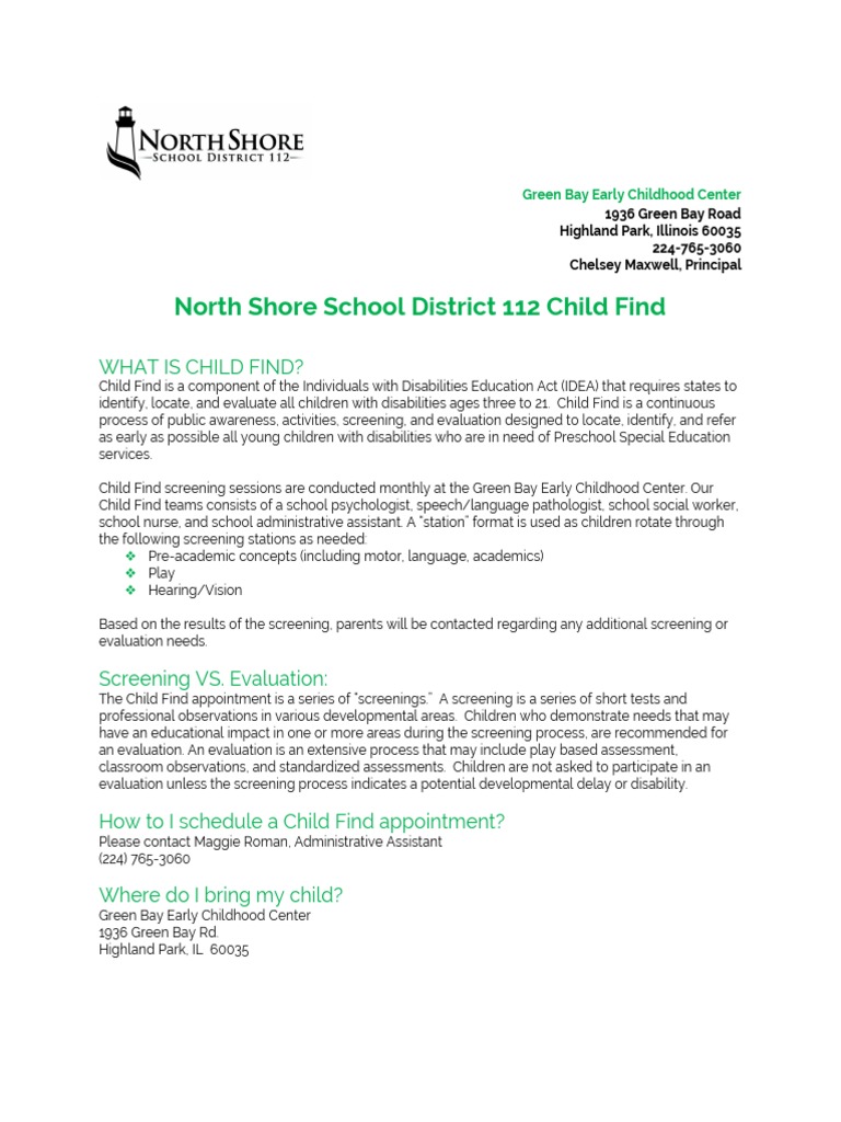 Child Find Services at Highland Park 112 | PDF