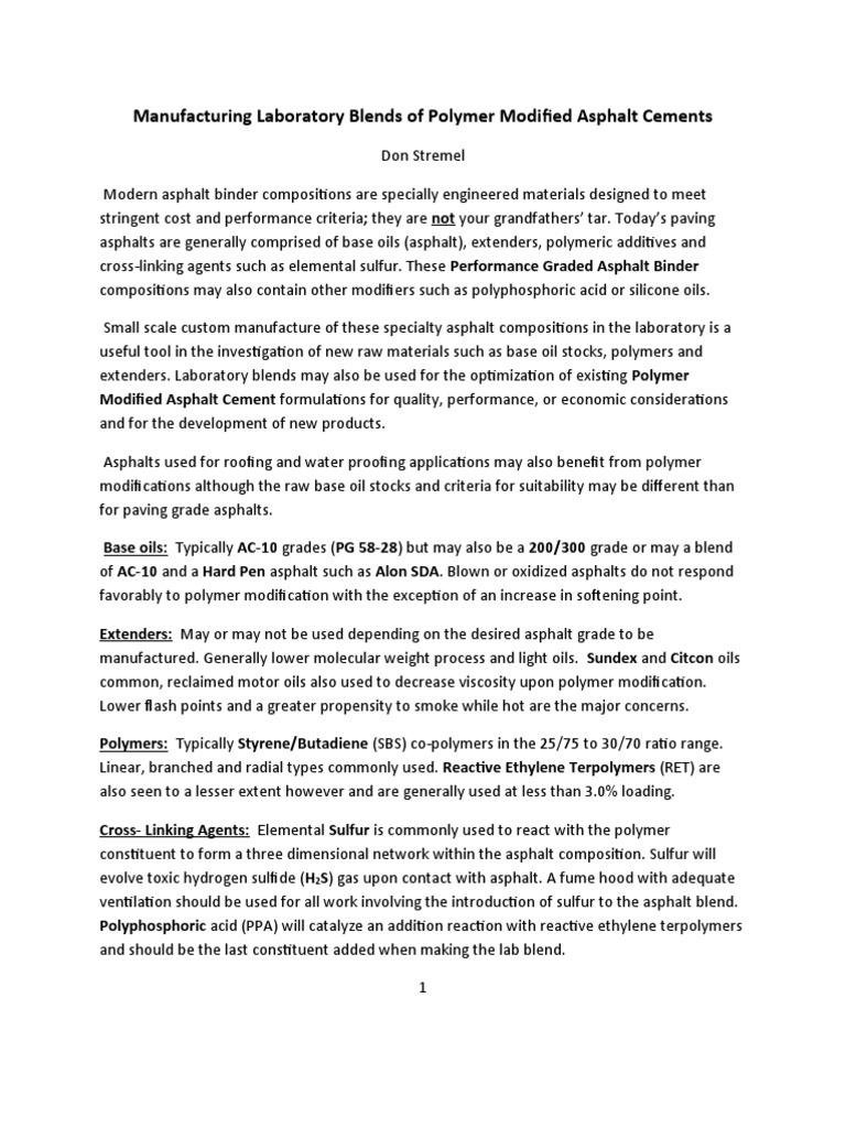 Lab Blends of Polymer Modified Asphalt | PDF | Asphalt | Polymers