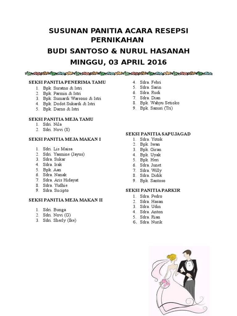 Susunan Panitia Acara Resepsi Pernikahan | PDF