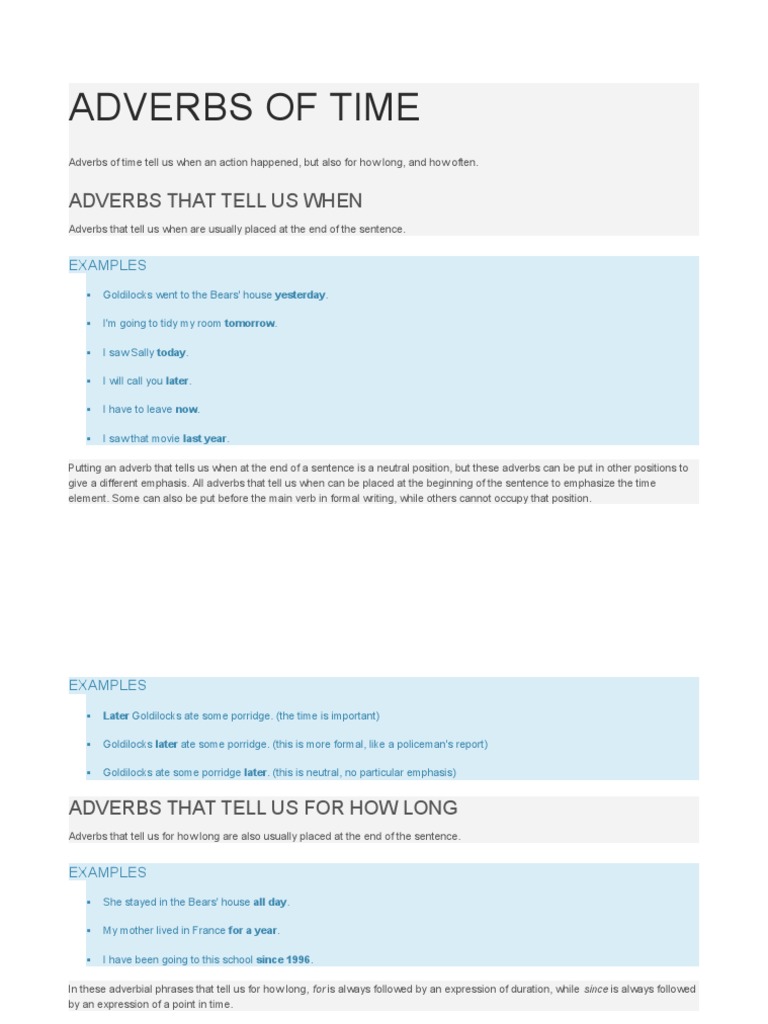 Adverbs of Time | PDF