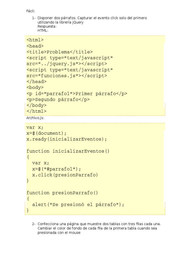 Ejercicios JQuery Resueltos, Distintas Dificultades | PDF | HTML | Hojas de estilo en cascada