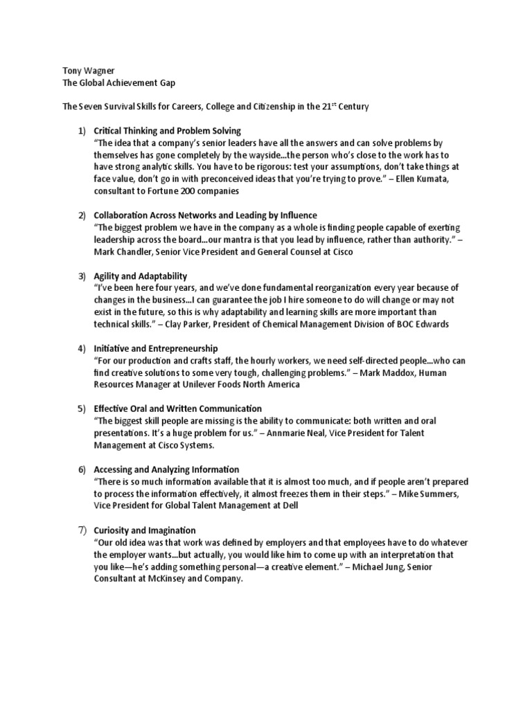 Tony Wagner - 7 Skills | PDF | Employment | Talent Management