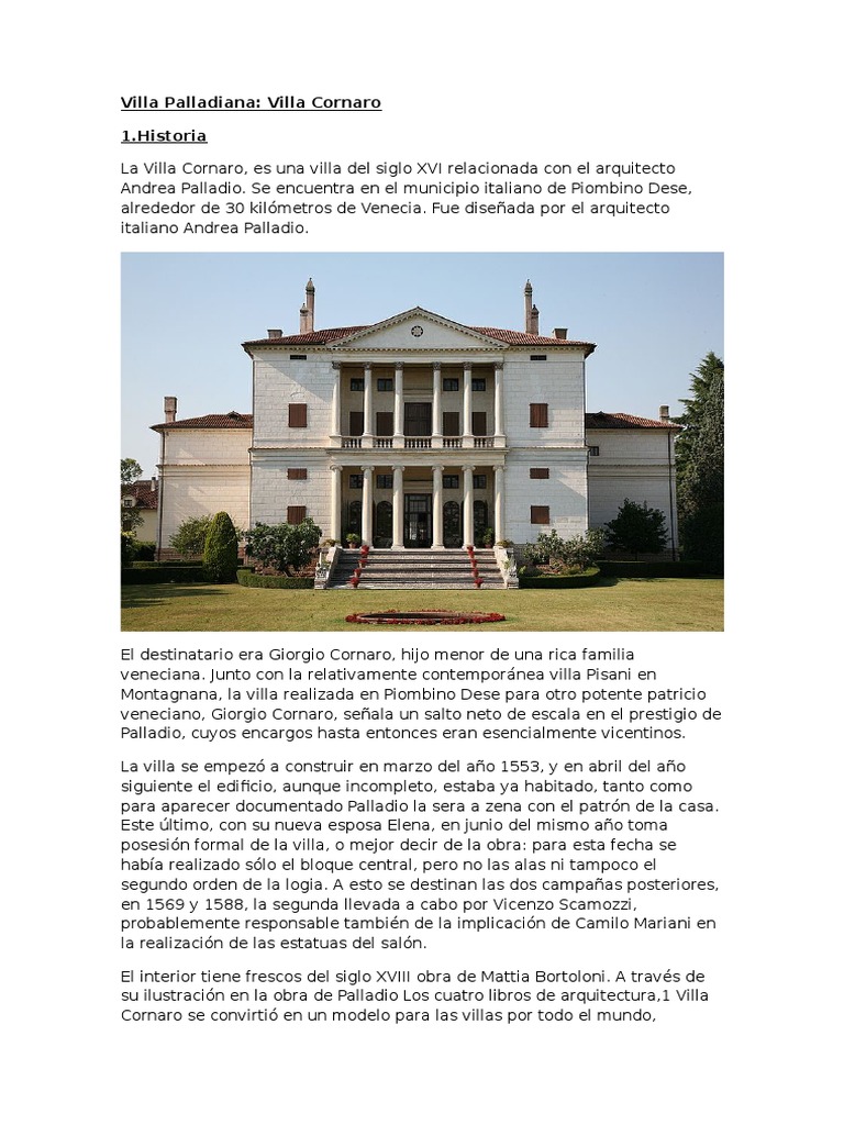 Villas Palladianas (Villa Cornaro) | PDF | Diseño arquitectonico ...