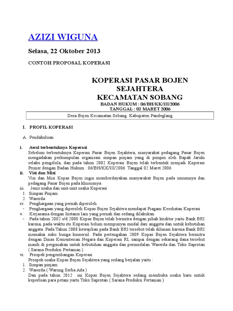 Contoh Proposal Koperasi Bojen Sejahtera | PDF | Ilmu Sosial