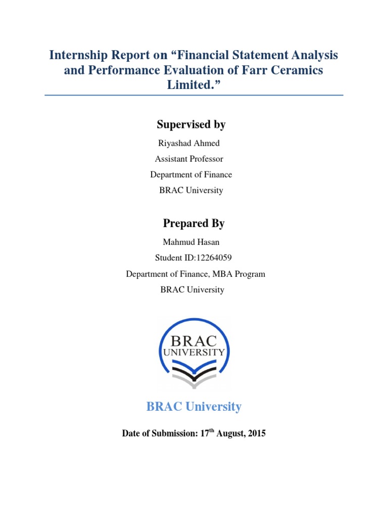 Internship Report On "Financial Statement Analysis and Performance ...