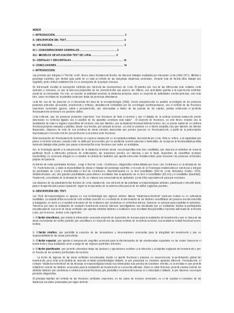 Test de Luria | PDF | Neuropsicología | Cerebro