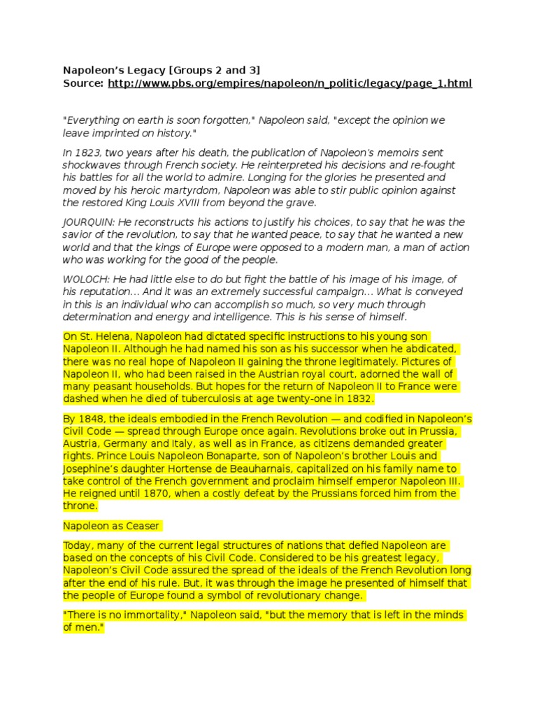 The French Revolution and Napoleon Lesson 5 Secondary Source Legacy ...