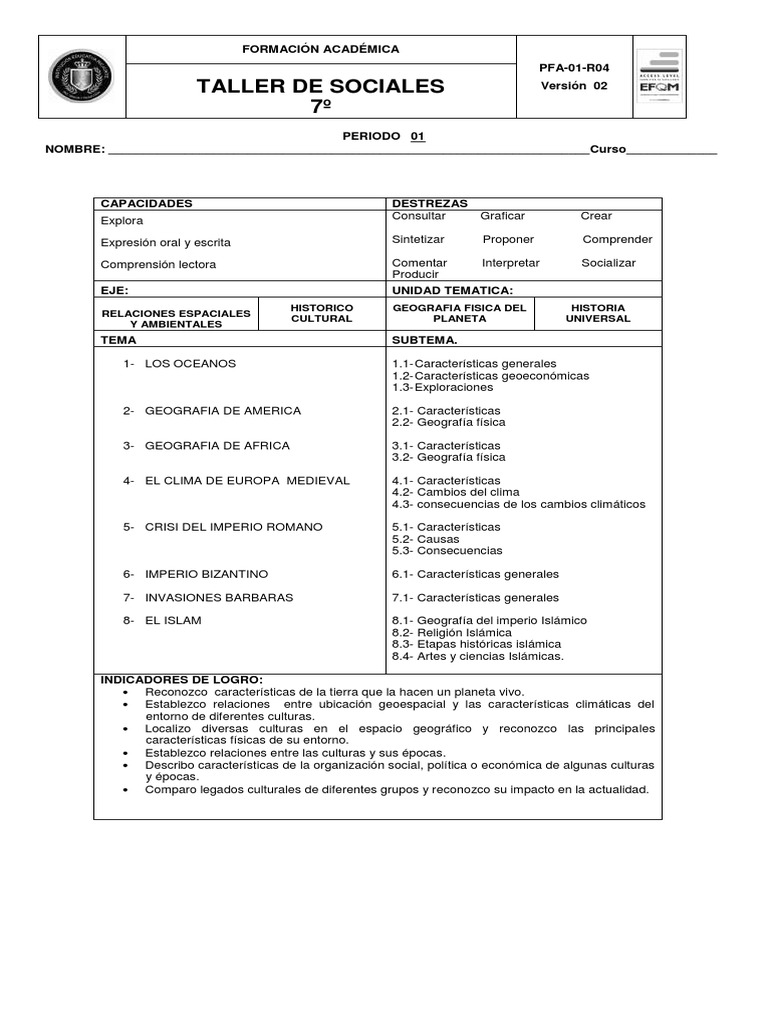 Taller Sociales 7 Diversos Temas PDF | PDF | Américas | imperio Bizantino