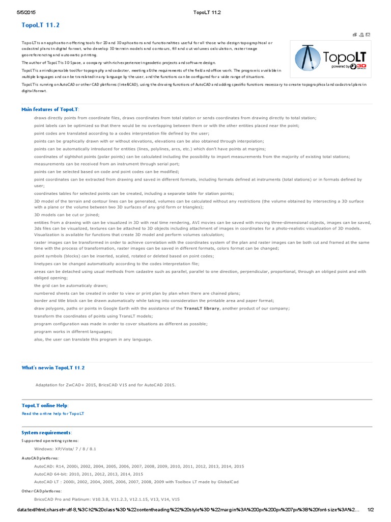 TopoLT 11.2 CAD software for topography and cadaster | PDF | 3 D ...