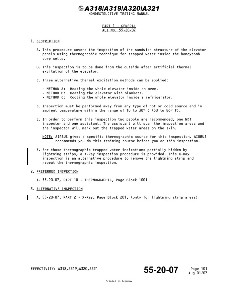 Airbus Non Destructive Test Manual 55 20 07 PDF | PDF | Thermography ...