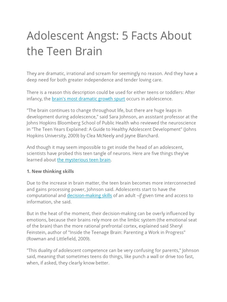 Adolescent Angst 5 Facts About The Teen Brain | Download Free PDF ...