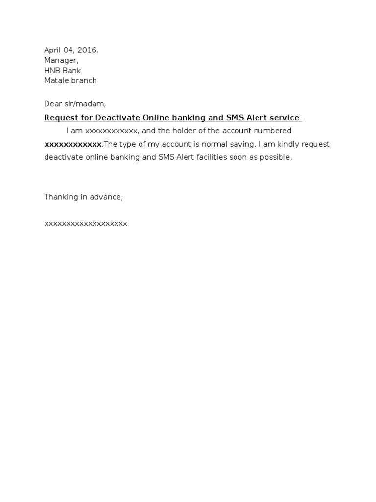 Request Letter For Deactivate Some Banck Facilities | PDF | Banking ...