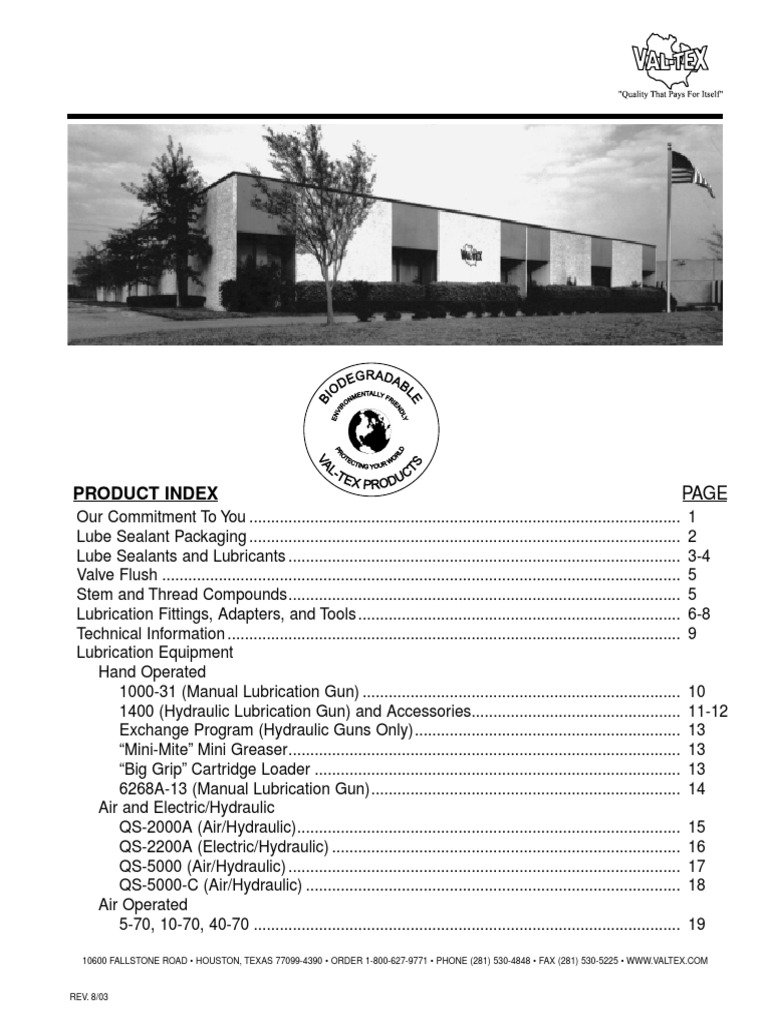 Val Tex Catalog | PDF | Valve | Lubricant
