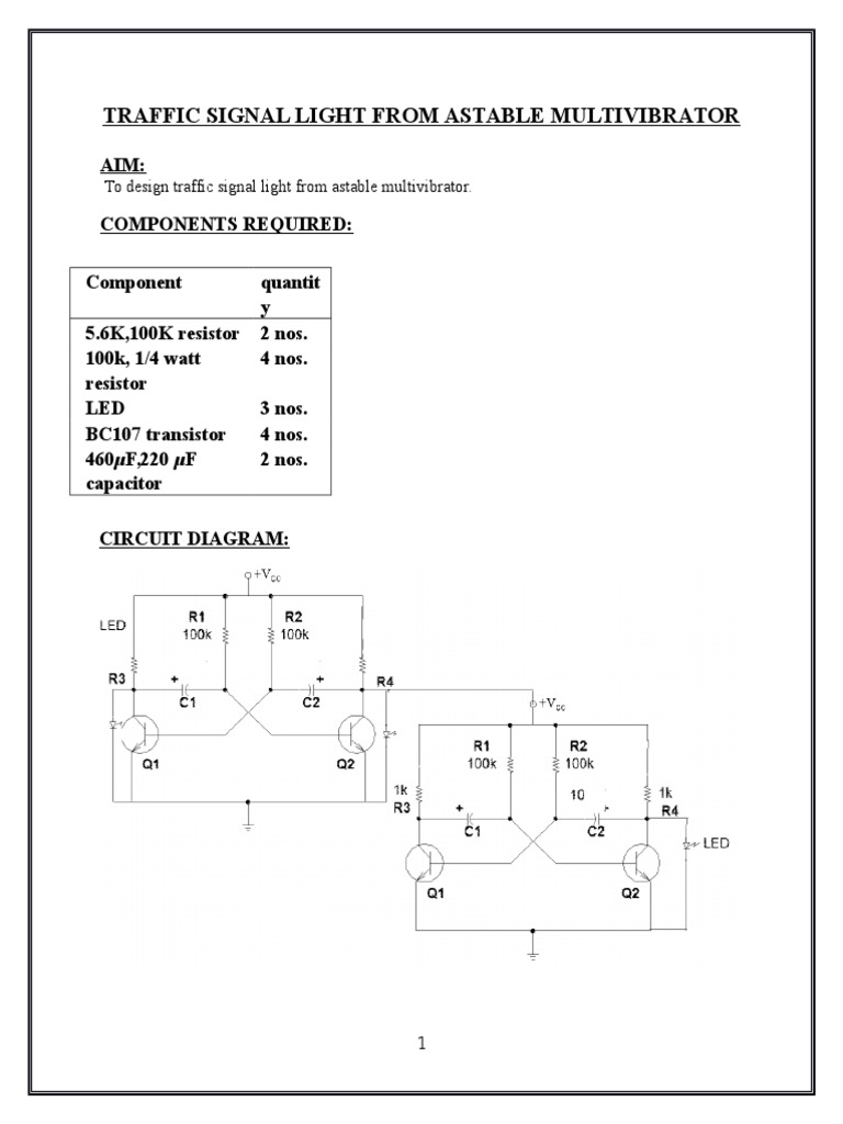 Traffic Signal Light Design Using Astable Multivibrator | PDF ...