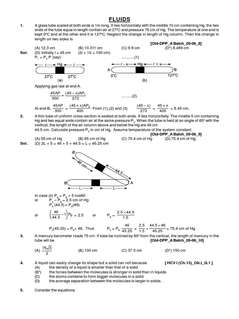 Fluids Problems | PDF | Buoyancy | Pressure