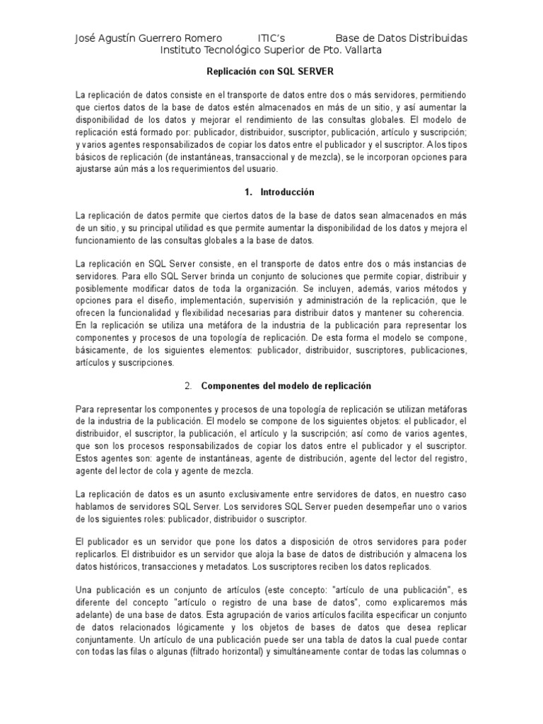 Replicación Con SQL SERVER | PDF | Servidor SQL de Microsoft | Bases de datos