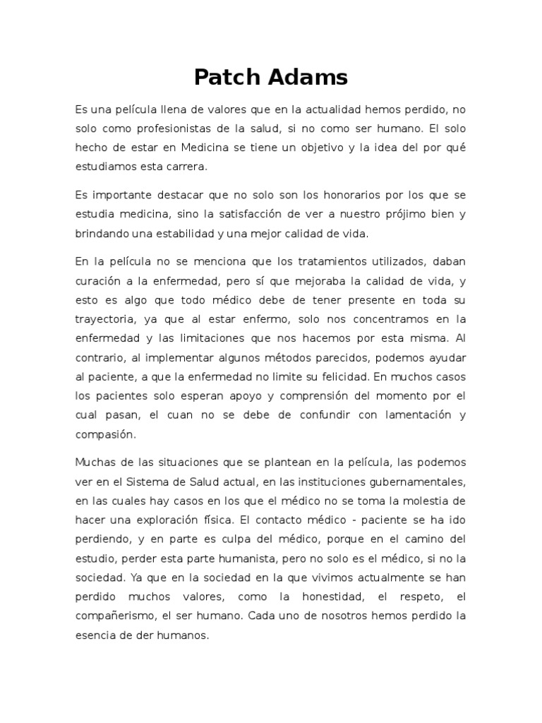 Comentario de La Pelicula Patch Adams | PDF