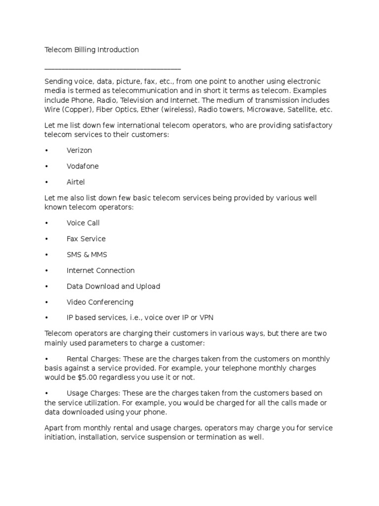 Telecom Billing Introduction | Telecommunication | Roaming