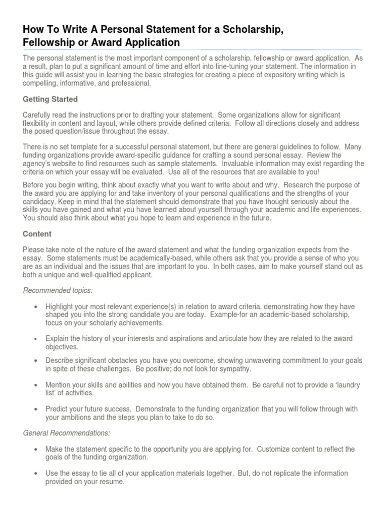 How To Write A Personal Statement For A Scholarship | PDF | Essays | Résumé