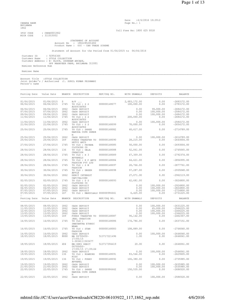 Bank Statment | PDF | Debit Card | Payments