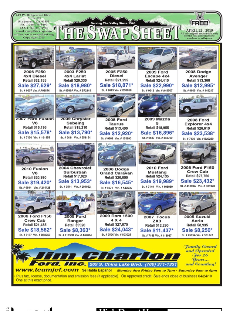 042210, The Swap Sheet | PDF | Ford Motor Company | Dodge