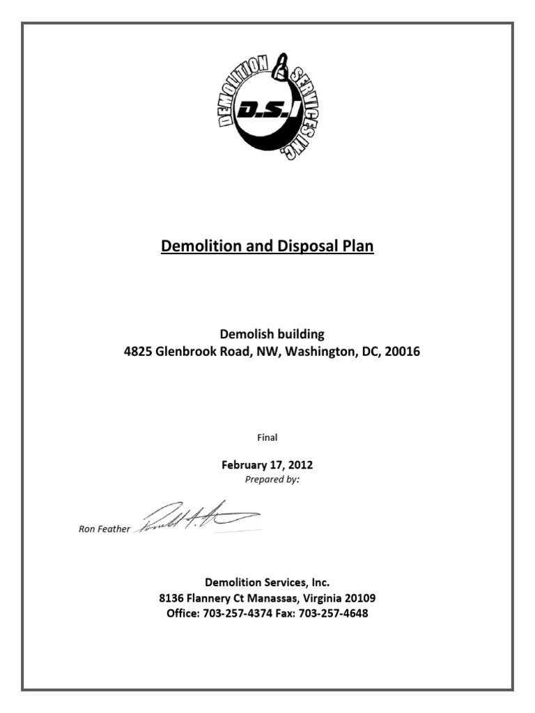 Glenbrook Rd. Demolition and Disposal Plan | PDF | Personal Protective ...