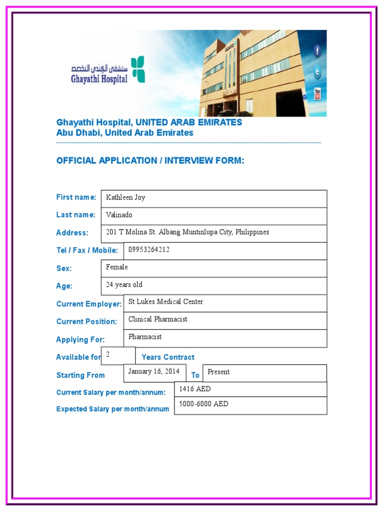 Ghayathi Hospital Applicant Online Interview 2016 | PDF | Pharmacy ...