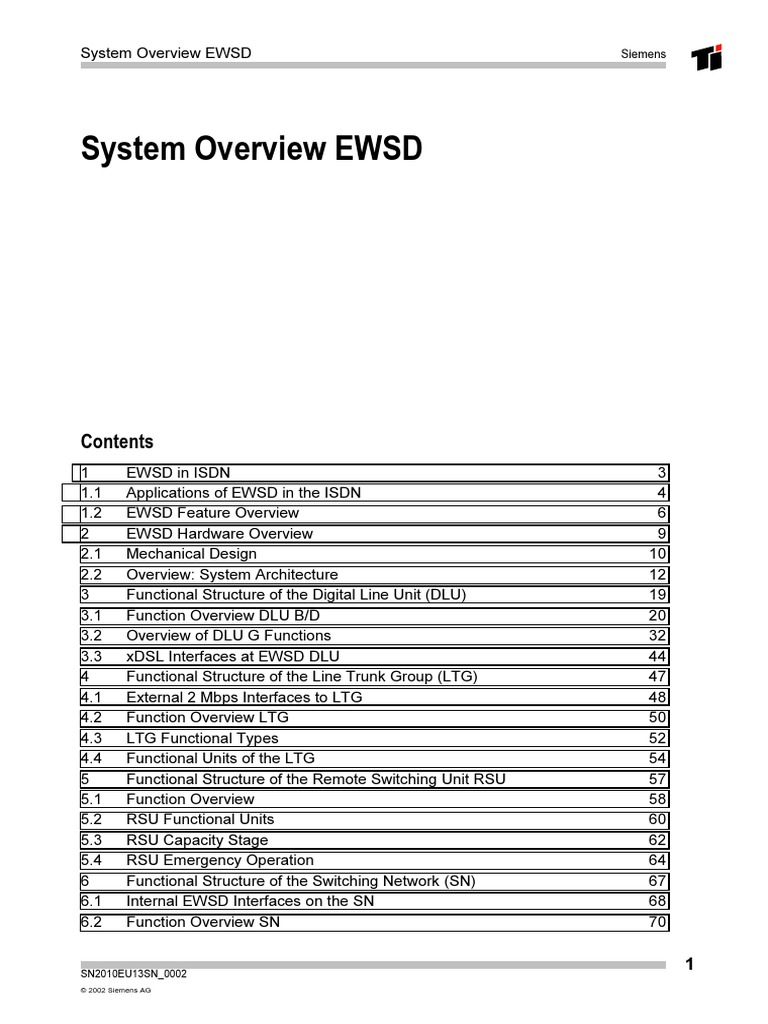 Siemens EWSD System Overview | PDF | Digital Subscriber Line | Public ...