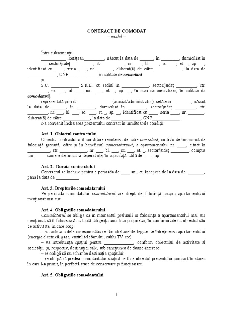 Model Contract de Comodat Locuinta | PDF