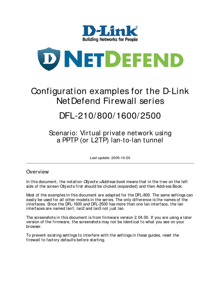 VPN Using A PPTP l2tp Lan To Lan Tunnel DFL 210 800 1600 2500 | PDF | Virtual Private Network ...