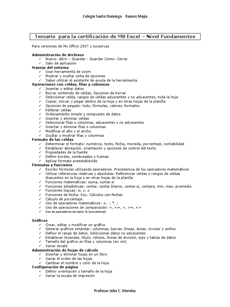 Temario para La Certificación de MS Excel | PDF | Hoja de cálculo ... Temario para La Certificación de MS Excel | PDF | Hoja de cálculo ...