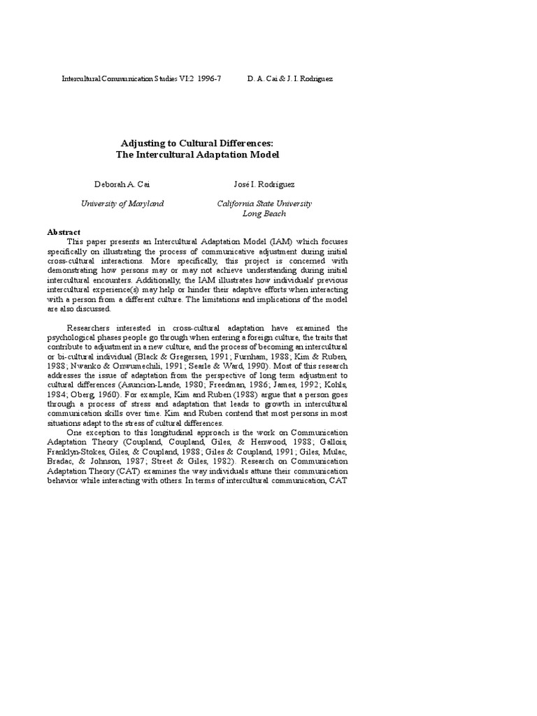 Adjusting To Cultural Differences The Intercultural Adaptation Model ...