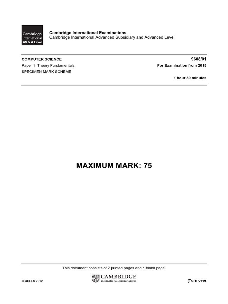 2015 Paper 1 Specimen Paper Markscheme (Computer Science) | PDF | Computer Data | Computing