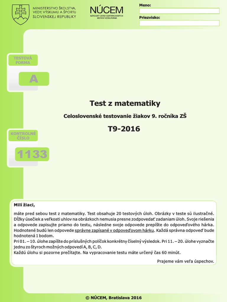 Test Z Matematiky | PDF