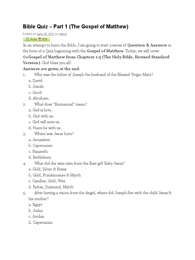 Bible Quiz | Download Free PDF | John The Baptist | Christianity