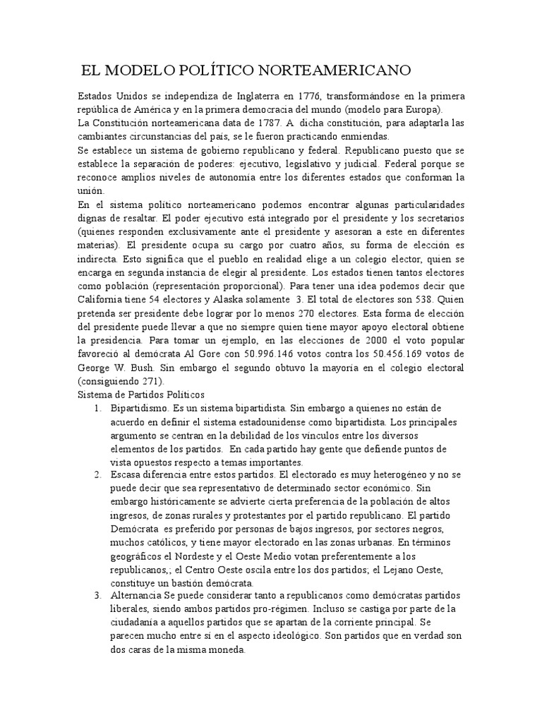 El Modelo Político Norteamericano | PDF | Presidentes de los Estados ...