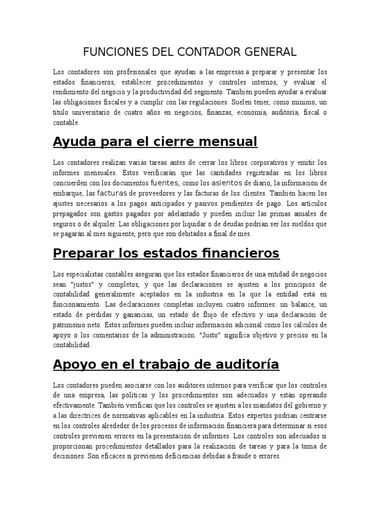 Funciones del Contador General | PDF | Contabilidad | Business