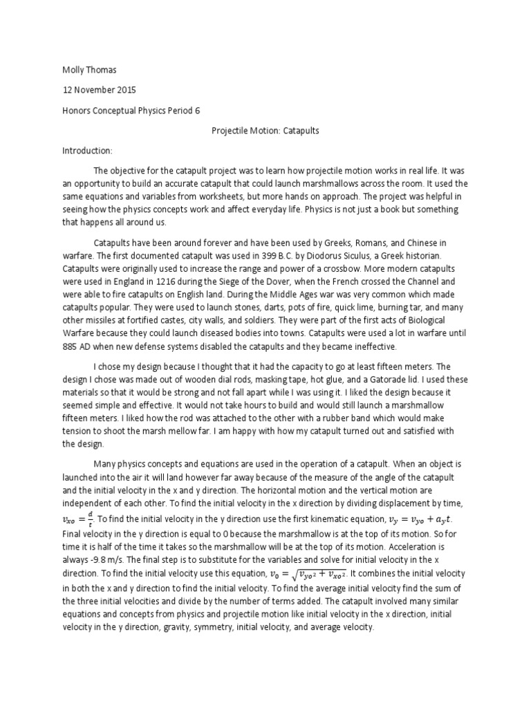 Physics - Projectile Motion - Catapult | PDF | Velocity | Classical ...