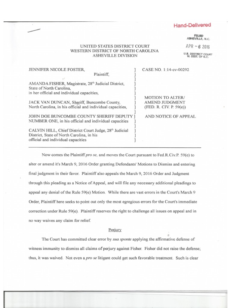 Rule 59 (E) Motion To Alter/Amend and Notice of Appeal | PDF | Perjury ...