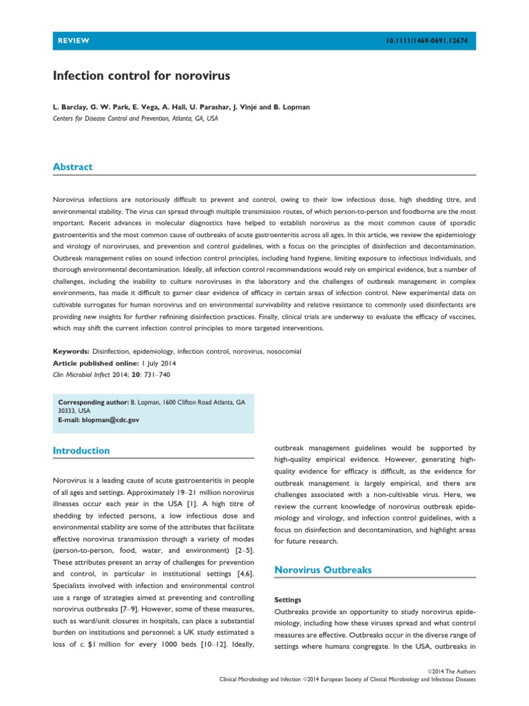 Infection Control For Norovirus: Review | PDF | Infection Control ...