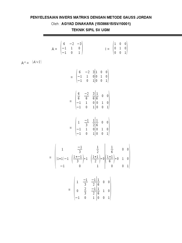 Penyelesaian Invers Matriks Dengan Metode Gauss Jordan | PDF