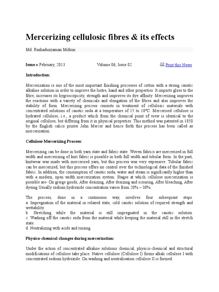 Effects of Mercerization on Cellulosic Fibers: Improving Lustre ...