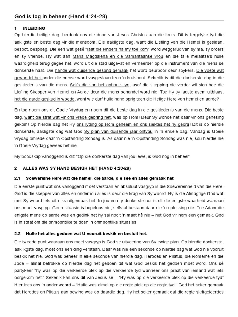 Preek - 2016-03-25 - God Is Tog in Beheer (Goeie Vrydag) | PDF