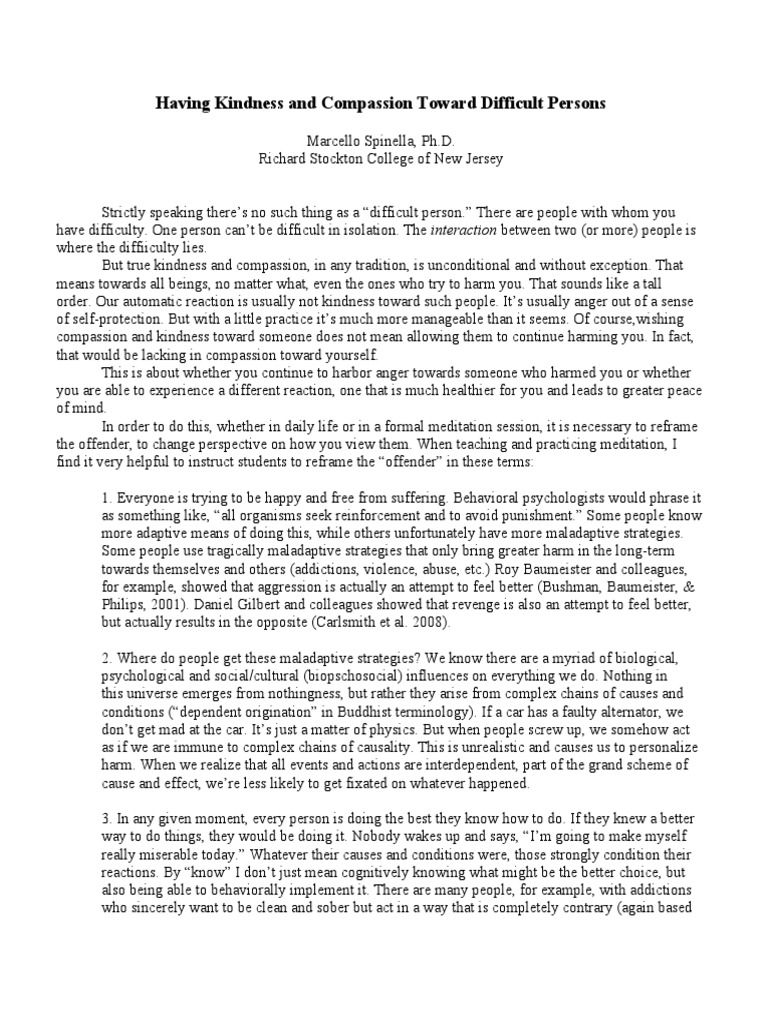 Kindness and Compassion Toward Difficult Persons | PDF | Compassion | Anger